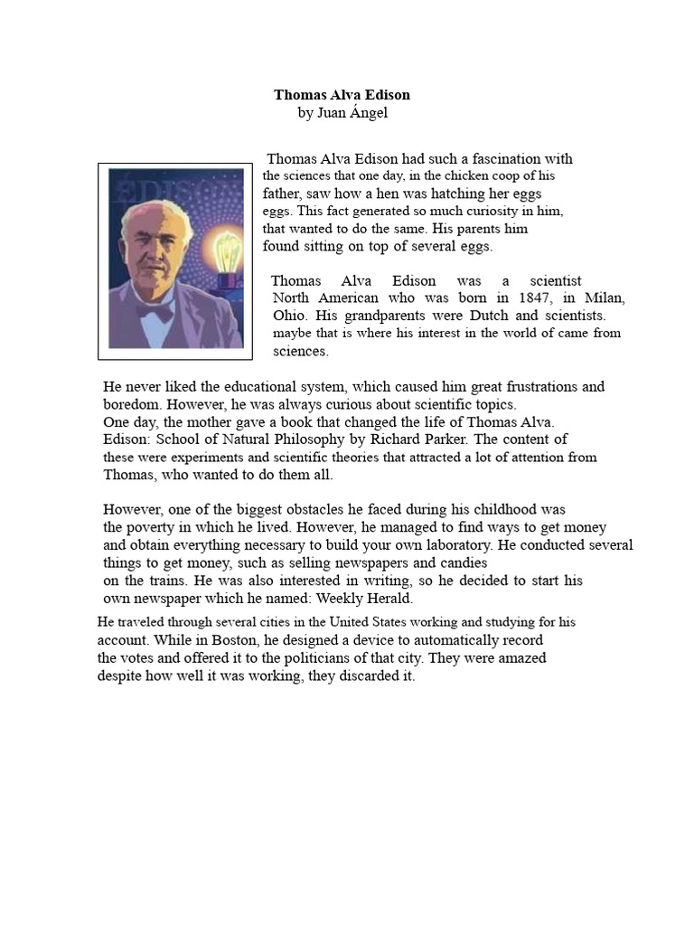 Biography of Thomas Alva Edison | PDF | Thomas Edison | Incandescent ...