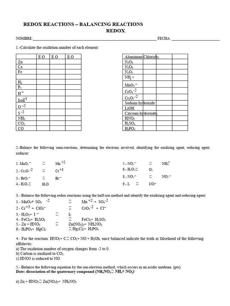 Redox Exercises | PDF | Redox | Chemical Reactions