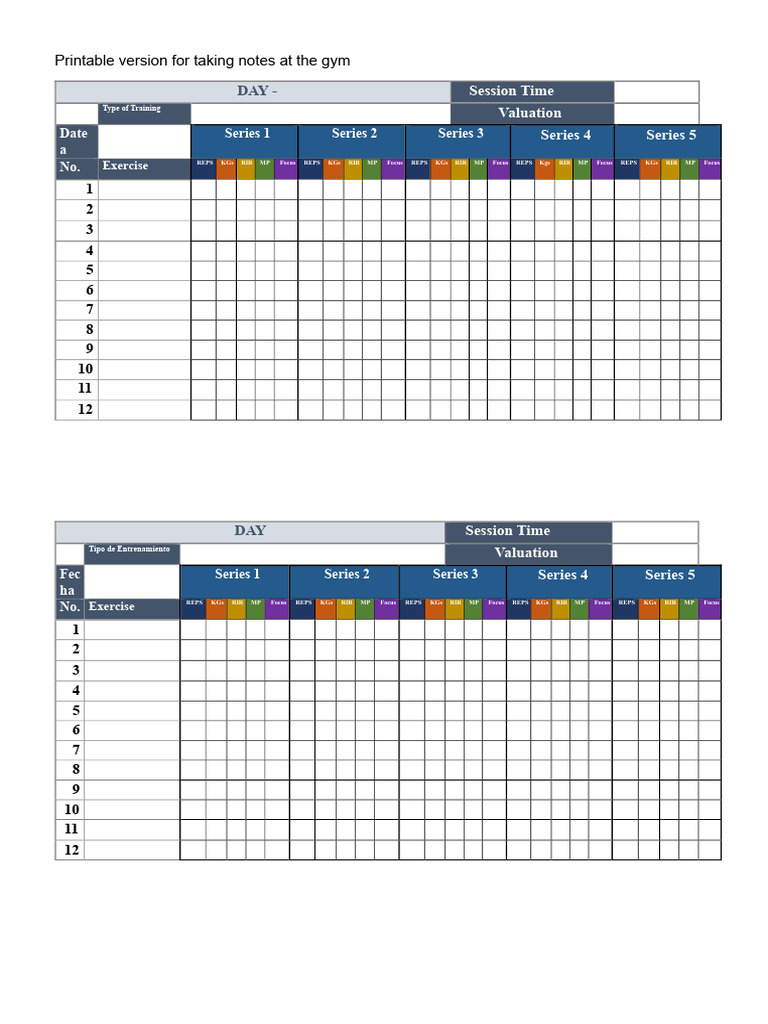 Gym Workout Note Template | PDF