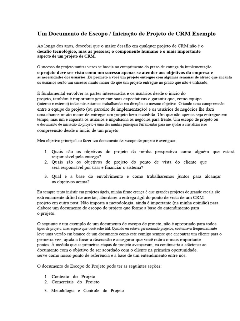 Um Exemplo de Escopo de Projeto de CRM - MS Dynamics.doc | PDF | Gestão ...