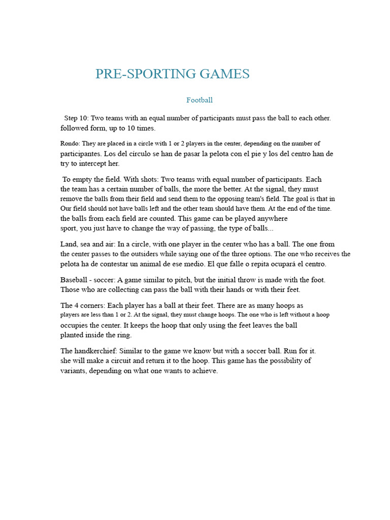 Pre-Sports Games | PDF | Sports | Ball Games