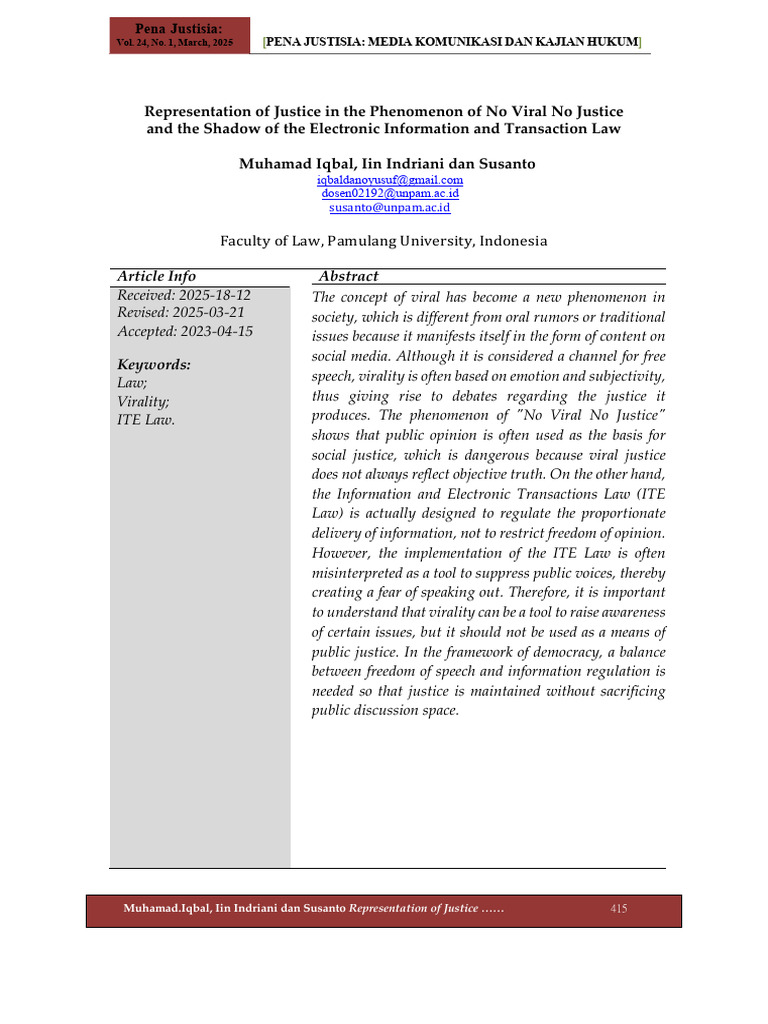 Justice and Virality in ITE Law | PDF | Justice | Crime & Violence