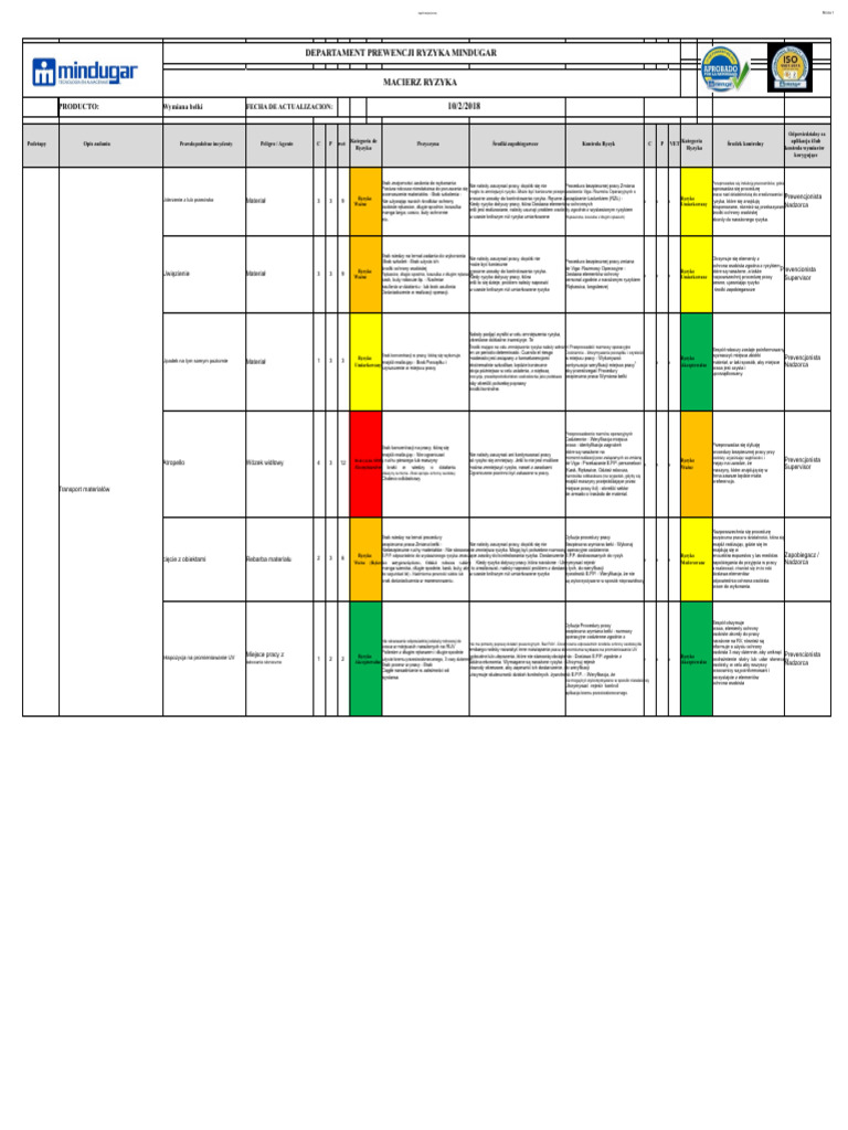 Matriz Identyfikacji Ryzyk i Zagrożeń (Miper) Zmiana Belki | PDF