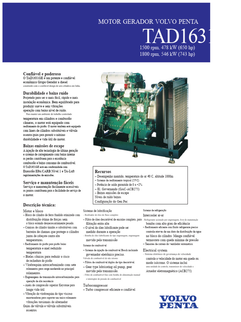 Motor Gerador Volvo Penta TAD1631GE | PDF | Motores | Pistão