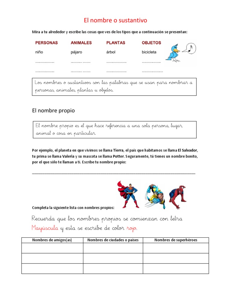 El Nombre o Sustantivo Primer Grado | PDF