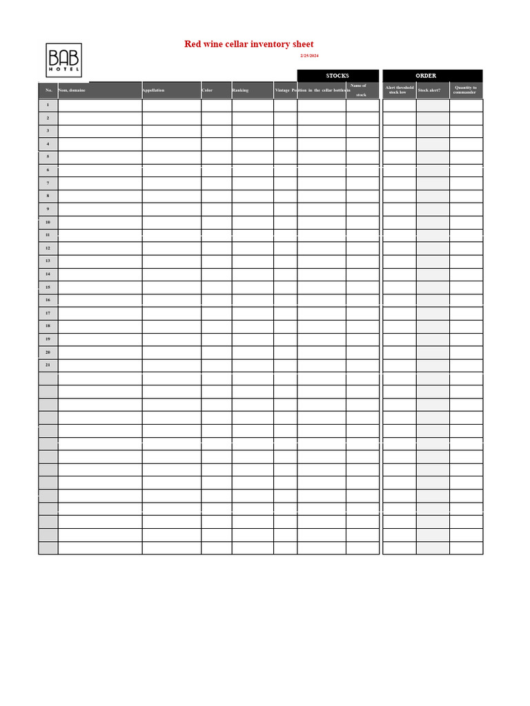 Wine and Champagne Cellar Inventory Sheet | PDF | Champagne | Wine
