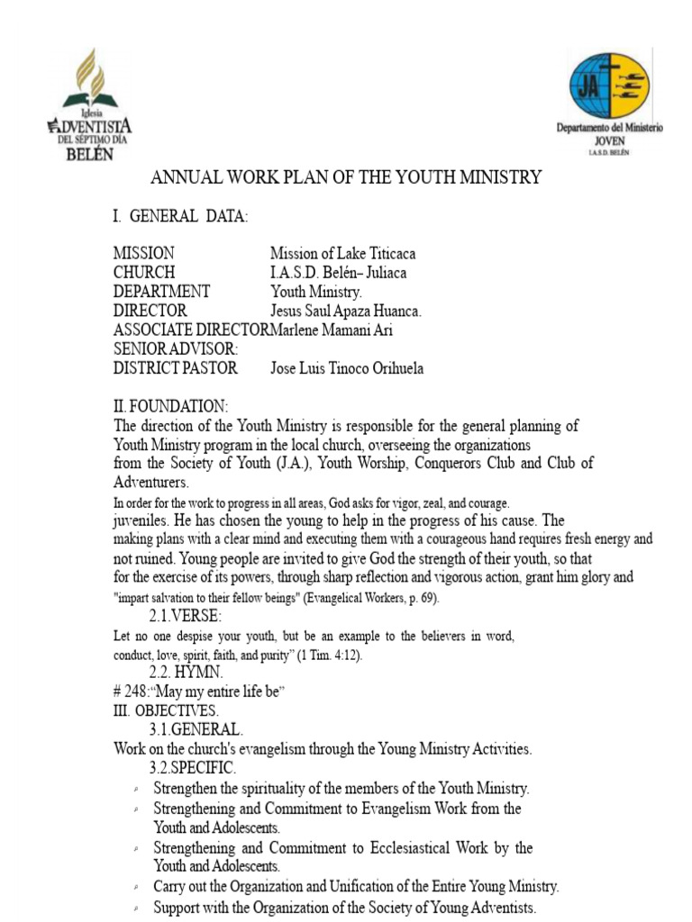 Annual Work Plan of The Youth Ministry Compress | PDF | Theology ...