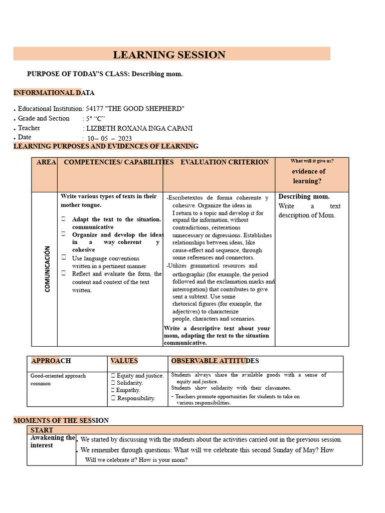 LEARNING SESSION MAY 10 I DESCRIBE MOM | PDF | Behavioural Sciences ...