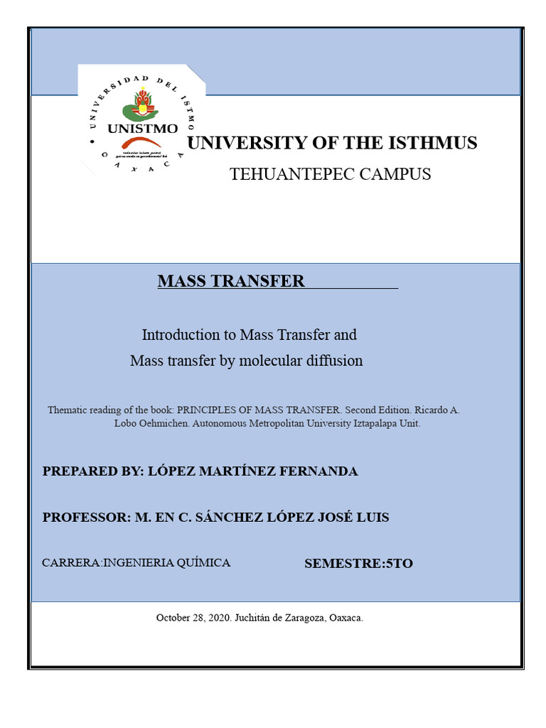 Introduction To Mass Transfer | PDF | Diffusion | Transport Phenomena