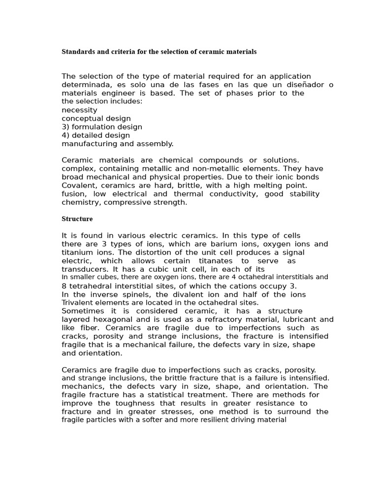 Standards and Criteria for the Selection of Ceramic Materials | PDF | Corrosion | Fracture