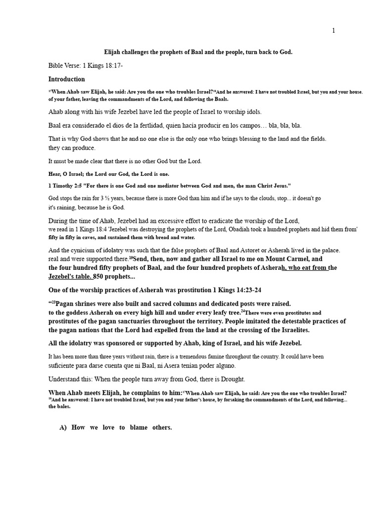 Turn Back To God, Elijah Challenges The Prophets of Baal. | PDF ...