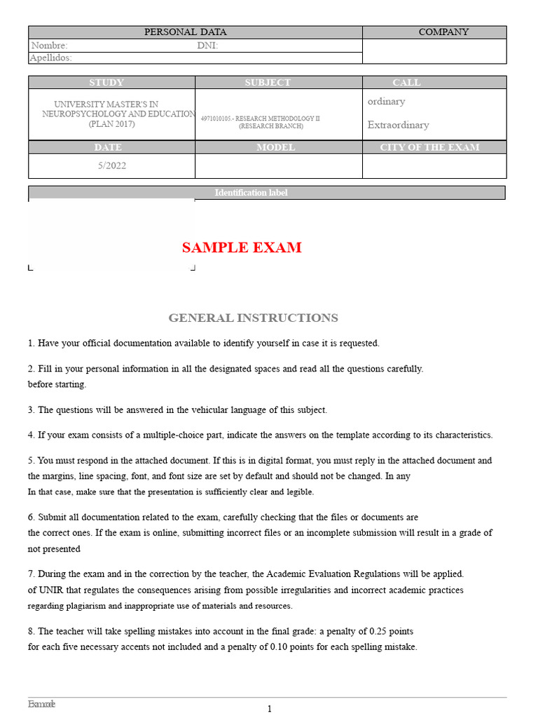 Research Methodology II Exam Model | PDF | Multiple Choice | Autism