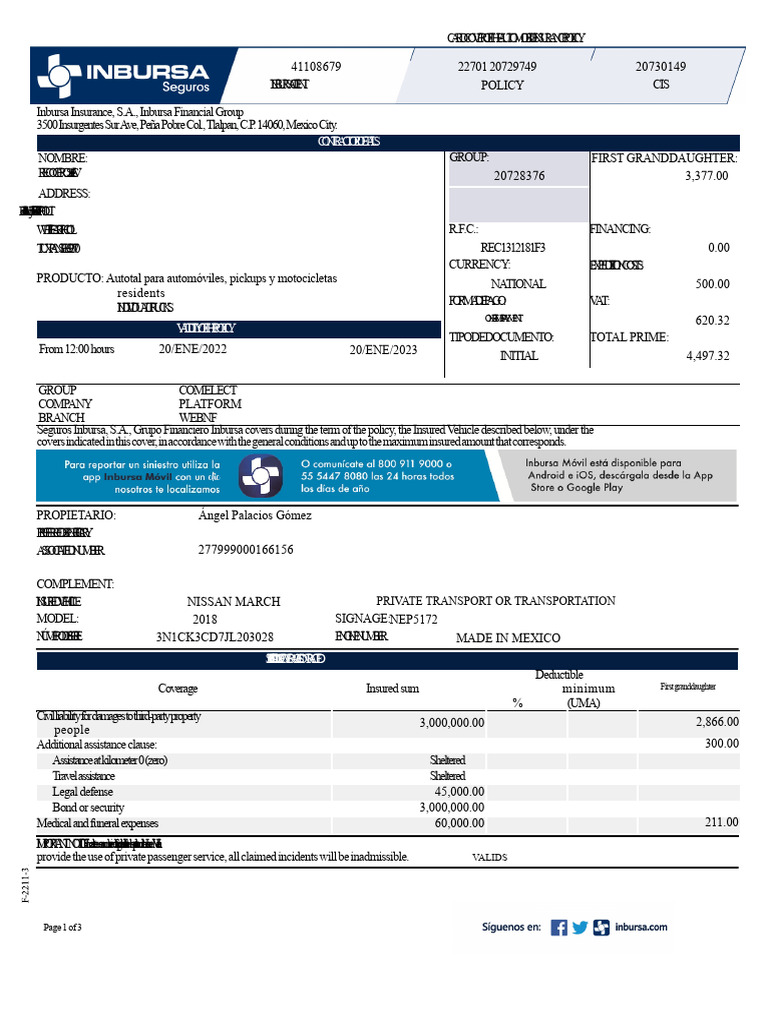 Inbursa Insurance Policy 2021 2022 1 PDF Edited Edited | PDF | Business Law | Financial Risk