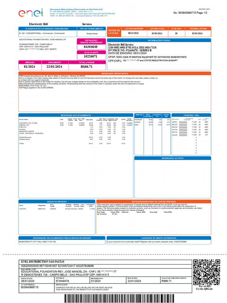 2024.01 - Enel Bill | PDF | Economies | Payments