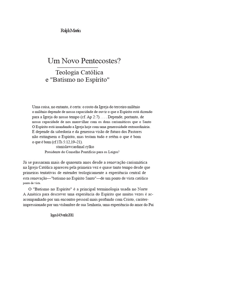 Um Novo Pentecostes - Ralph Martin | PDF | Batismo | Batismo com o ...