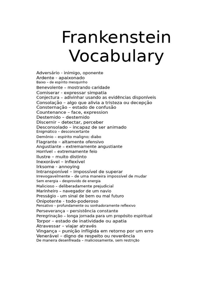 Vocabulário de Frankenstein | PDF