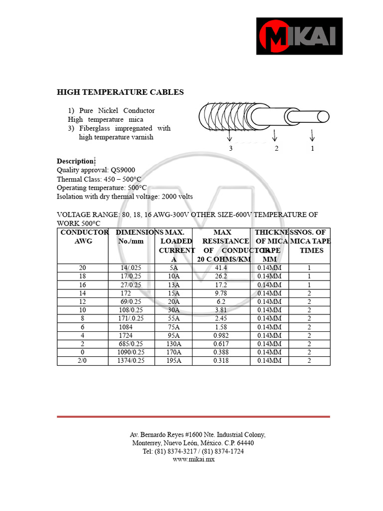 High Temperature Cable 500°c 290422 | PDF | Electrical Conductor ...
