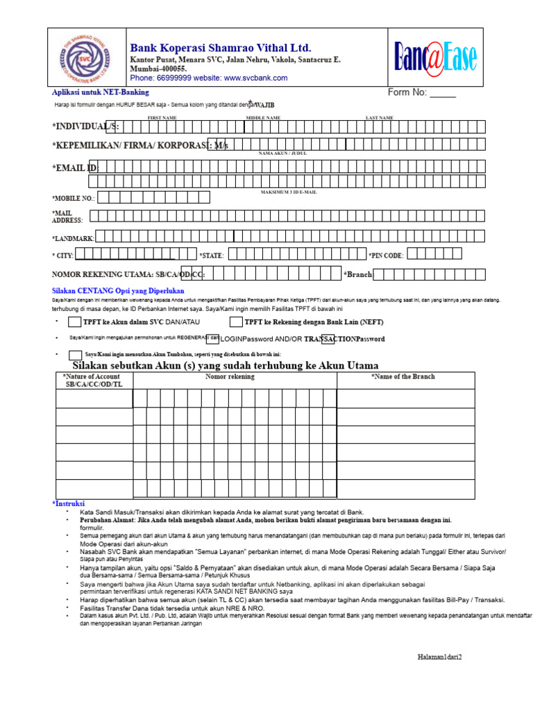 Formulir Aplikasi Net-Banking SVC Bank | PDF