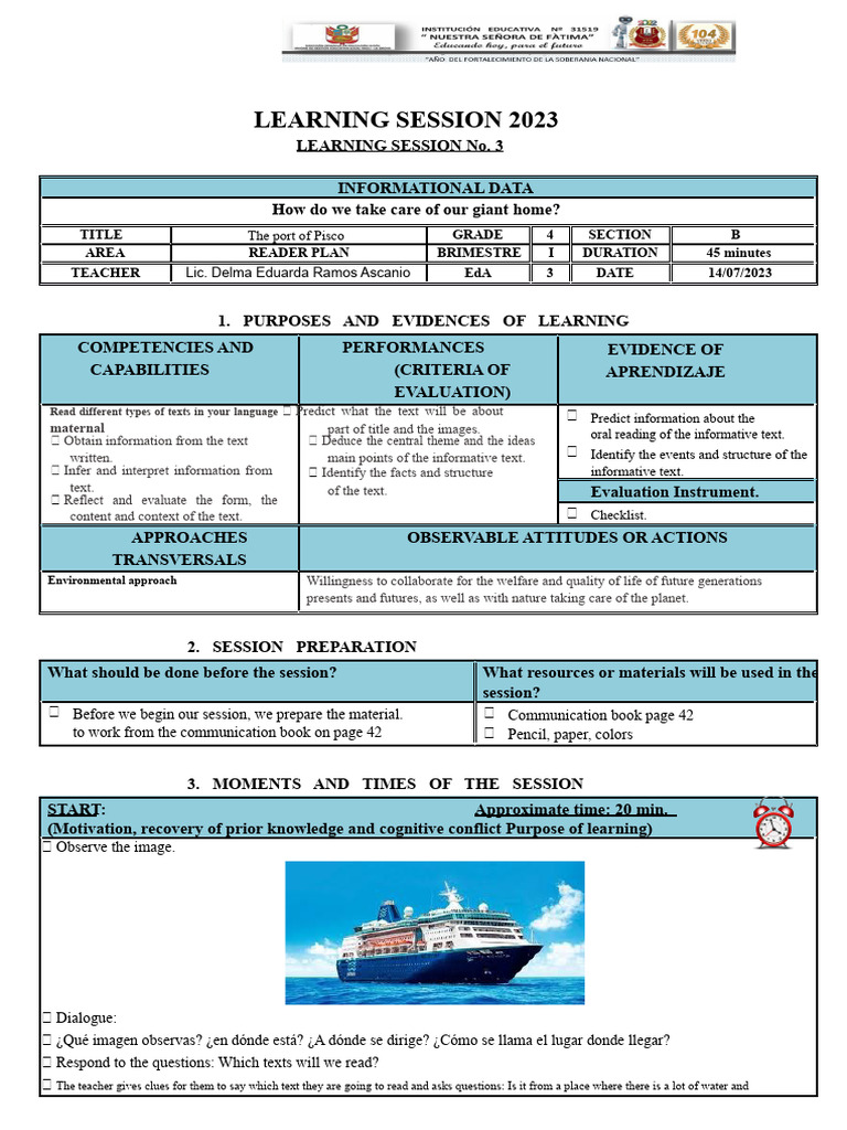 Reading Plan Session The Port of Pisco | PDF | Information | Cognition