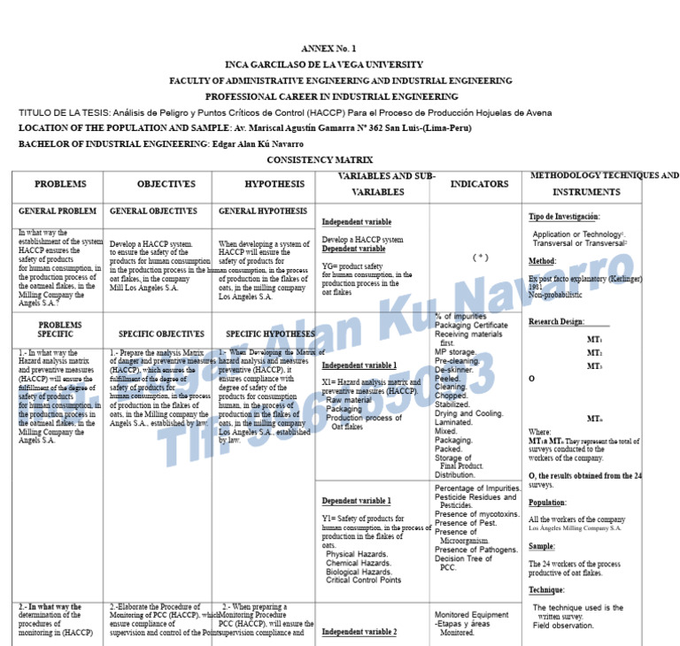 Consistency Matrix Industrial Engineering | PDF | Oatmeal