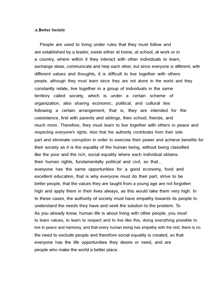 Essay (A Better Society) | PDF