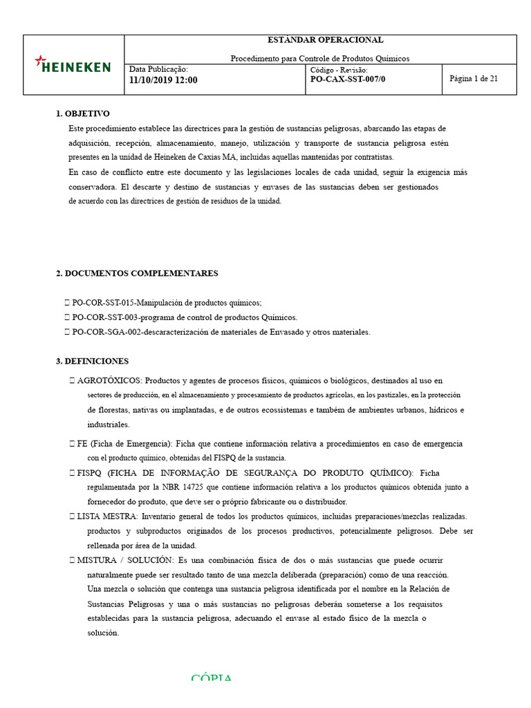Procedimiento para el Control de Productos Químicos | PDF | Toxicidad ...