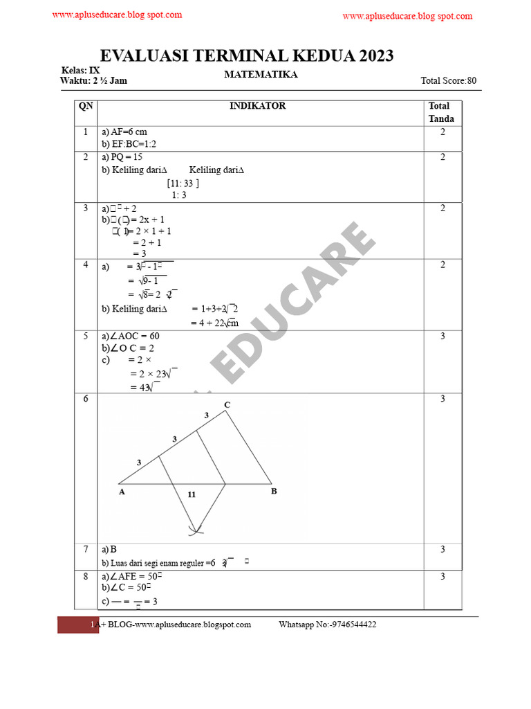 A+ Blog-std-9-Matematika Ujian Semester Kedua 2023-Em Ans (1) | PDF | Length | Distance