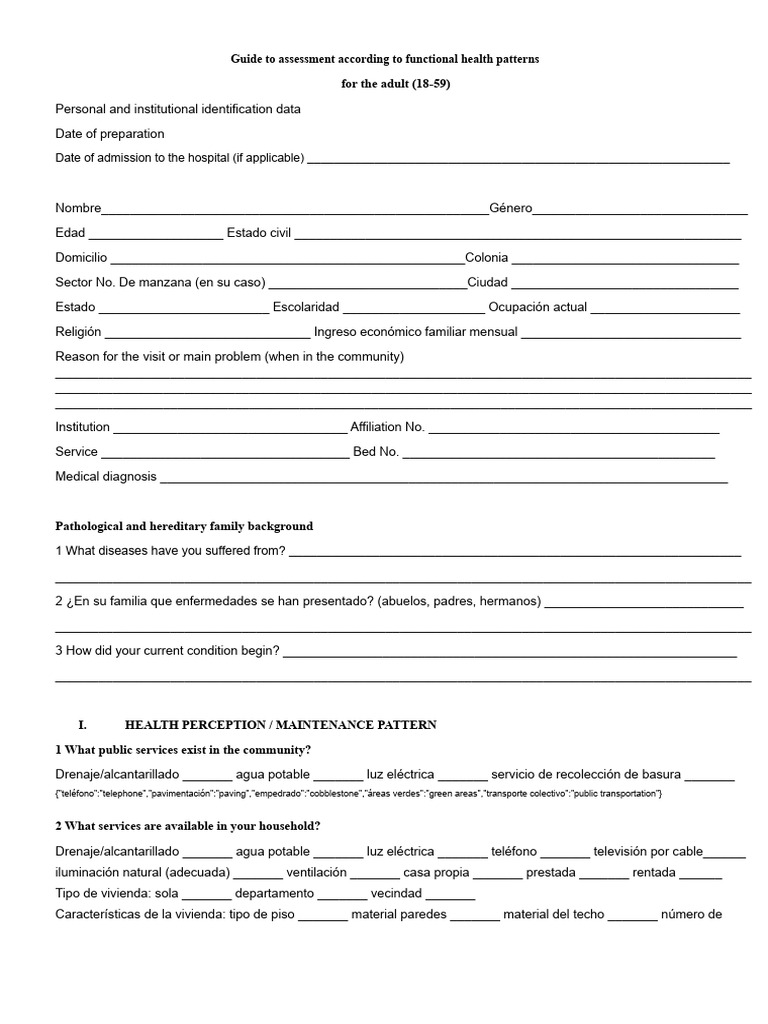 Health Assessment Guide According To Functional Health Patterns-1 | PDF ...