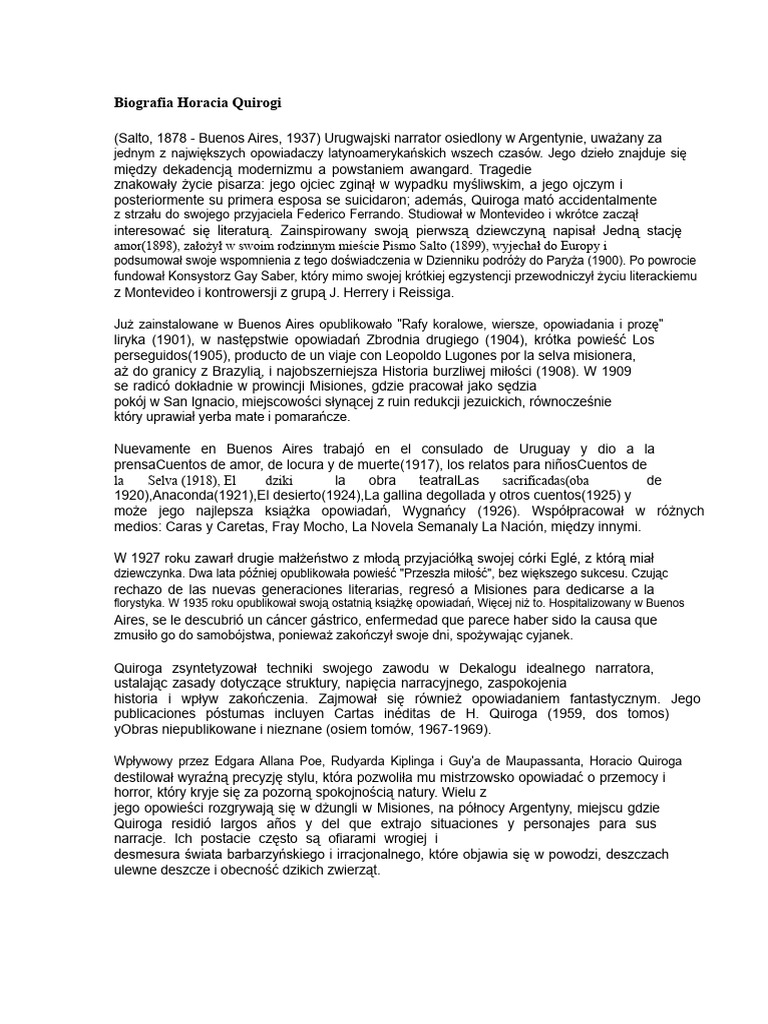 Biografia Horace Quiroga | PDF