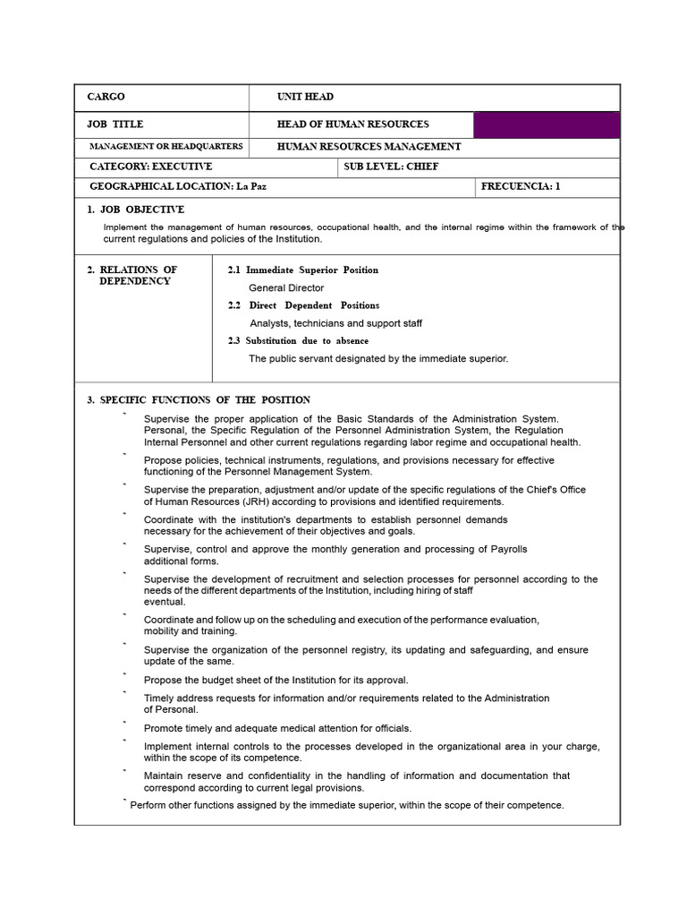 Functions Manual Chief of HR | PDF | Human Resource Management | Human ...