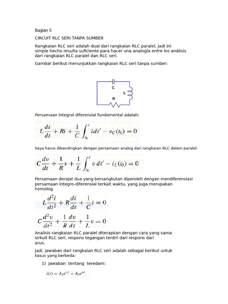 Analisis Rangkaian RLC Seri Tanpa Sumber | PDF