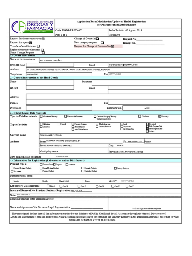 Pharmacy Opening Form (1) | PDF | Health Care
