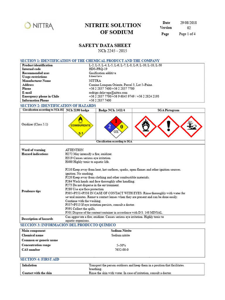 Sodium Nitrite Solution L30 (HDS) | PDF | Toxicity | Solubility