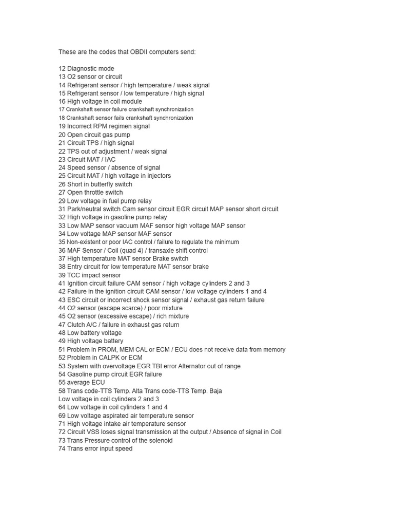 OBDII Codes Chrysler Neon | PDF