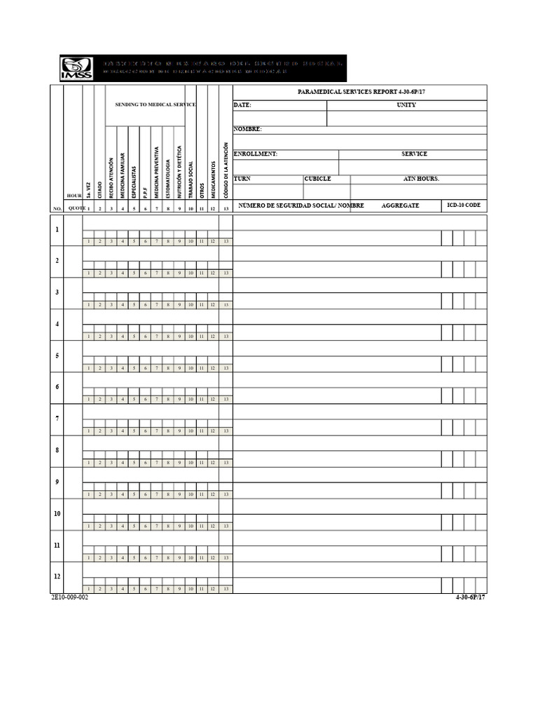 Paramedical Services Report 4-30-6P/17 Unity Date:: Sending To Medical ...