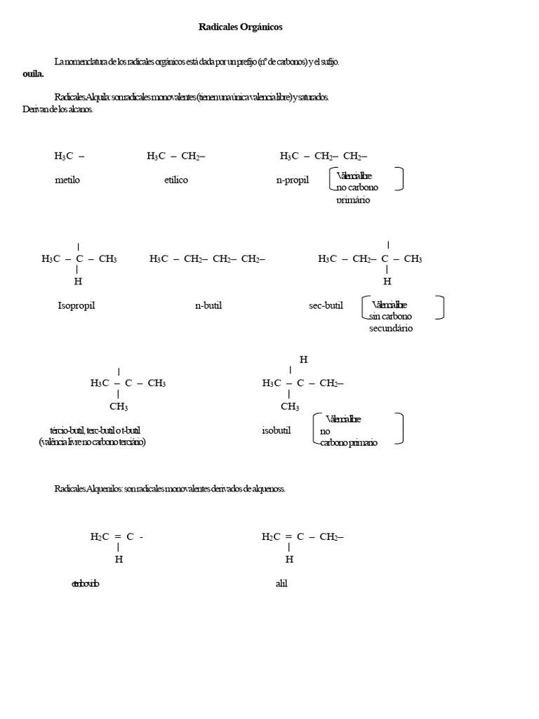 Química Orgánica Radicales Orgánicos | PDF | Compuestos de hidrógeno ...