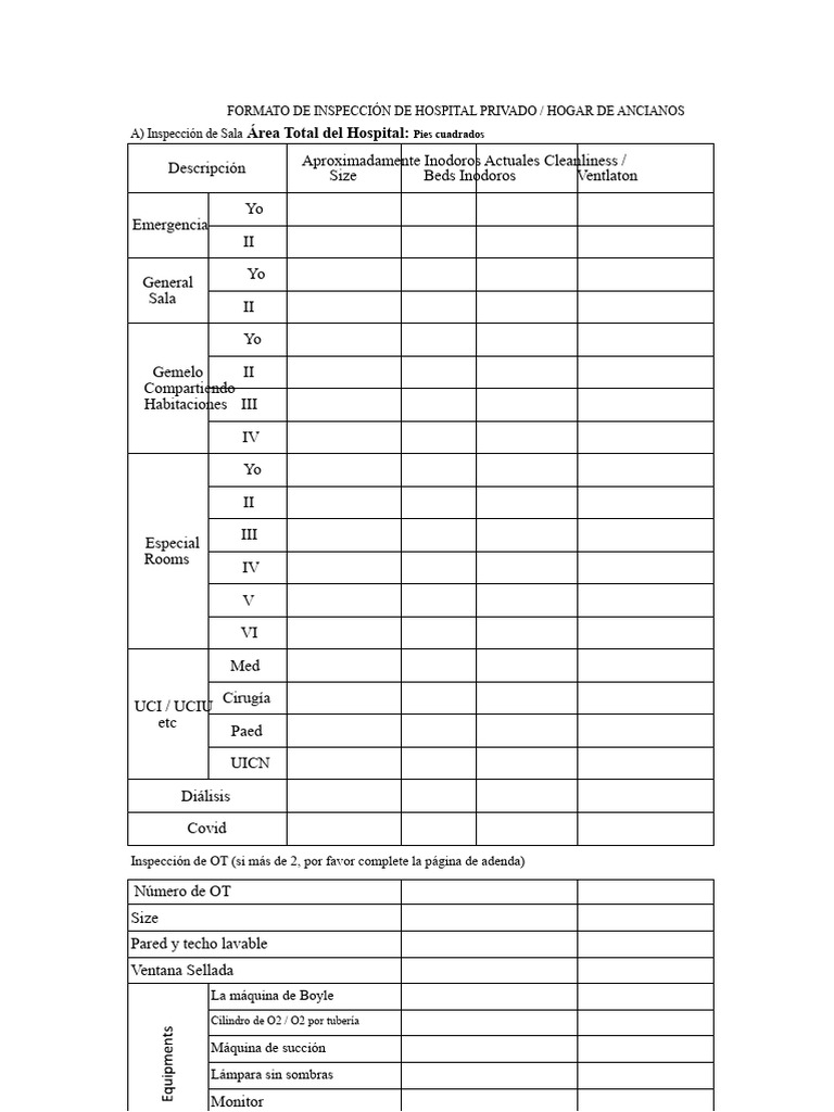 Formato de Proforma de Inspección Hospitalaria Completo | PDF ...
