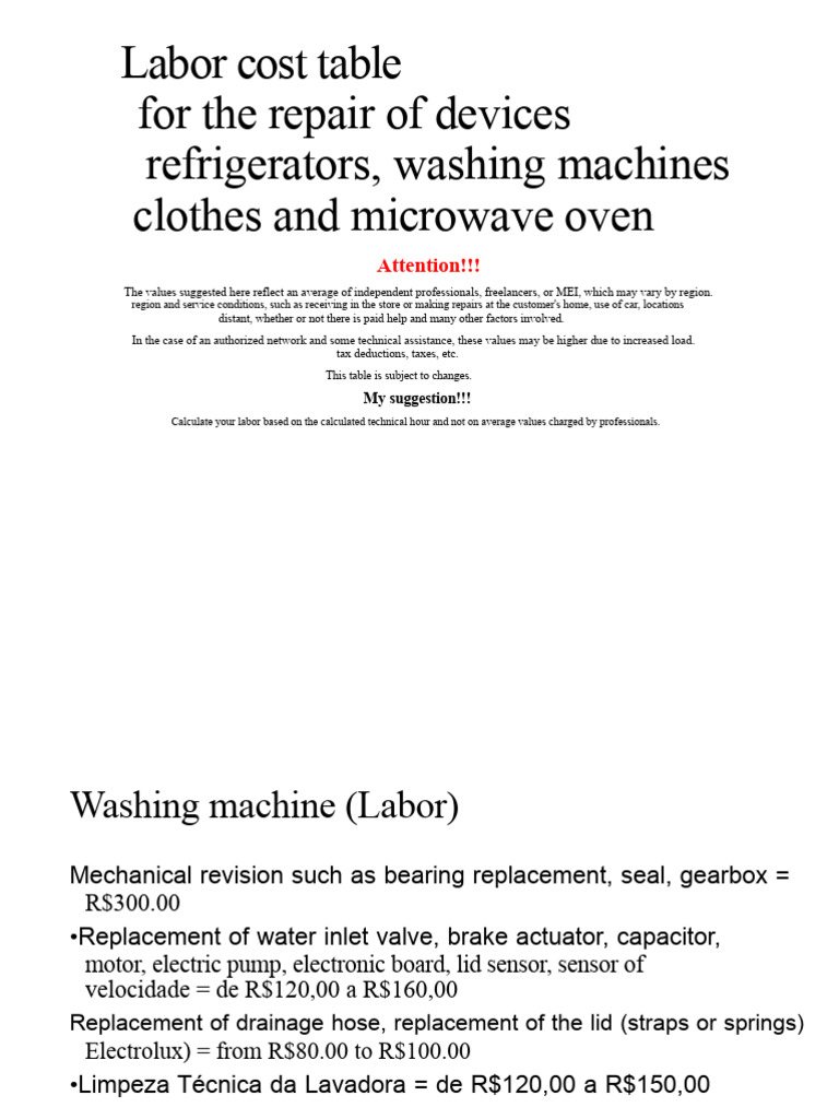 Labor Cost Price Table For | PDF