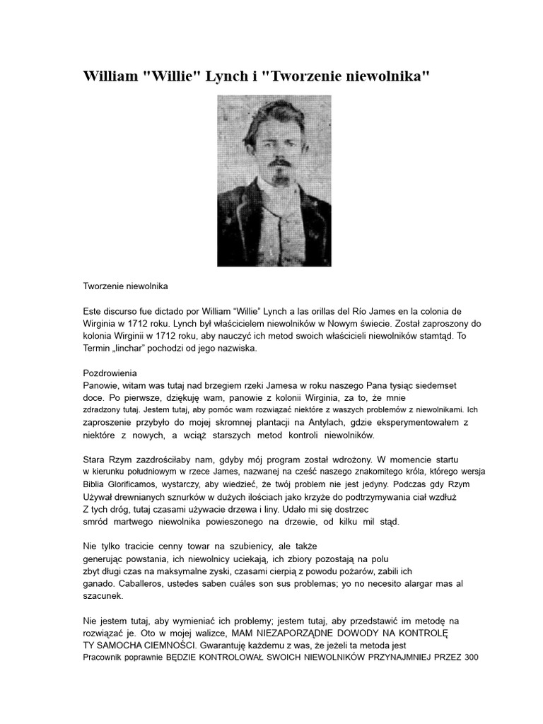 Przemówienie Williama Lyncha | PDF