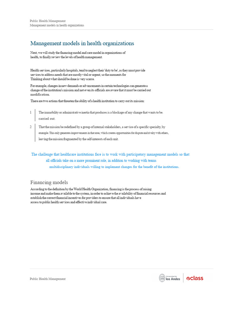 Management Models in Health Organizations | PDF | Public Health ...