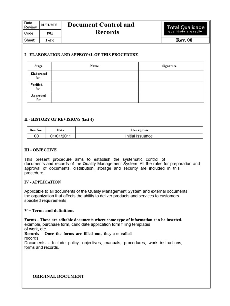 P01 - Document and Record Control | PDF | Quality Management ...