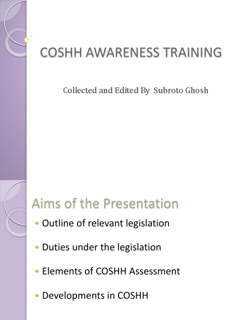 COSHH Awareness Training | PDF | Personal Protective Equipment ...