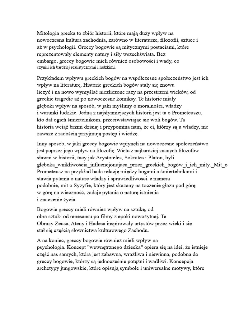 Mitologia Grecka Esej | PDF