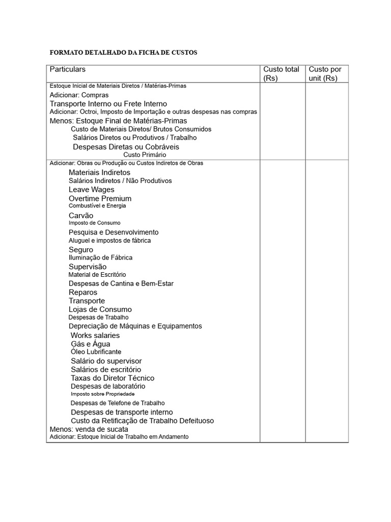 Formato Detalhado da Planilha de Custos | PDF | Despesa | Impostos
