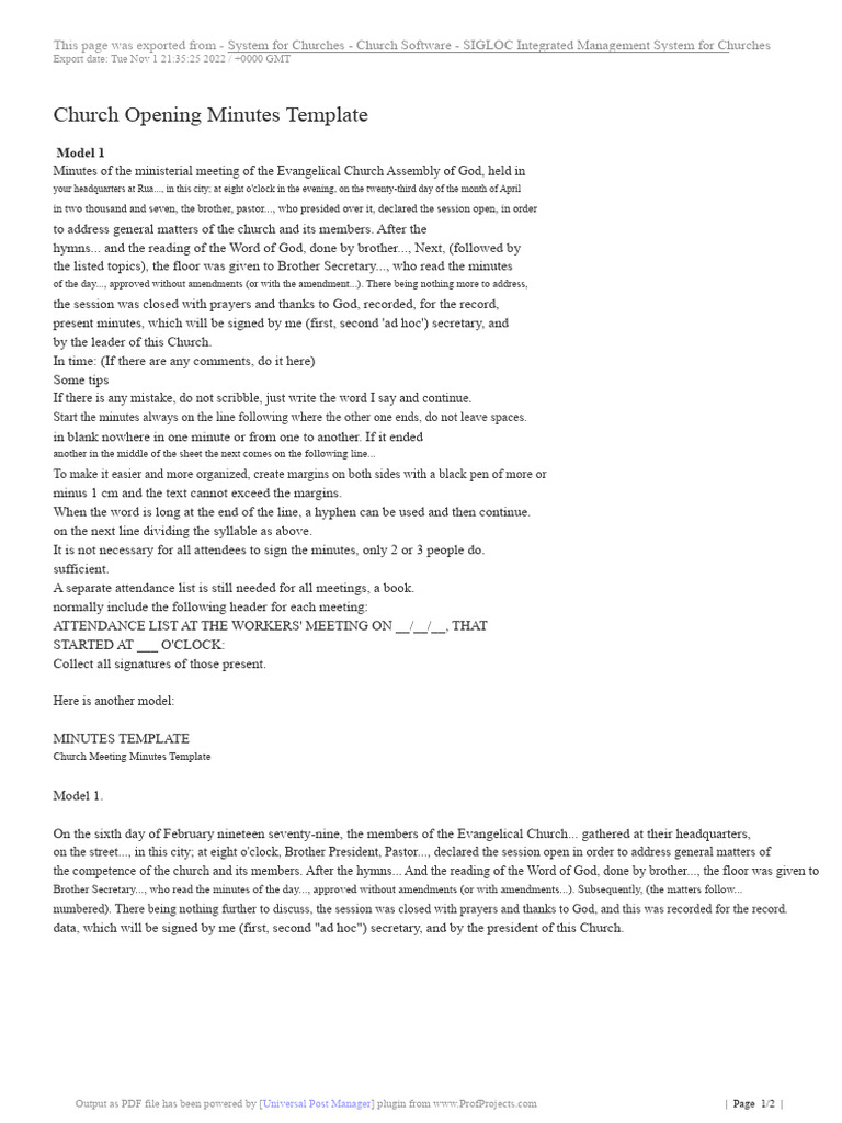 Church Meeting Minutes Template Guide | PDF