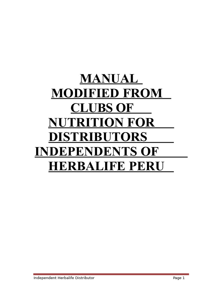 Modified Manual of Nutrition Clubs For Distributors | PDF