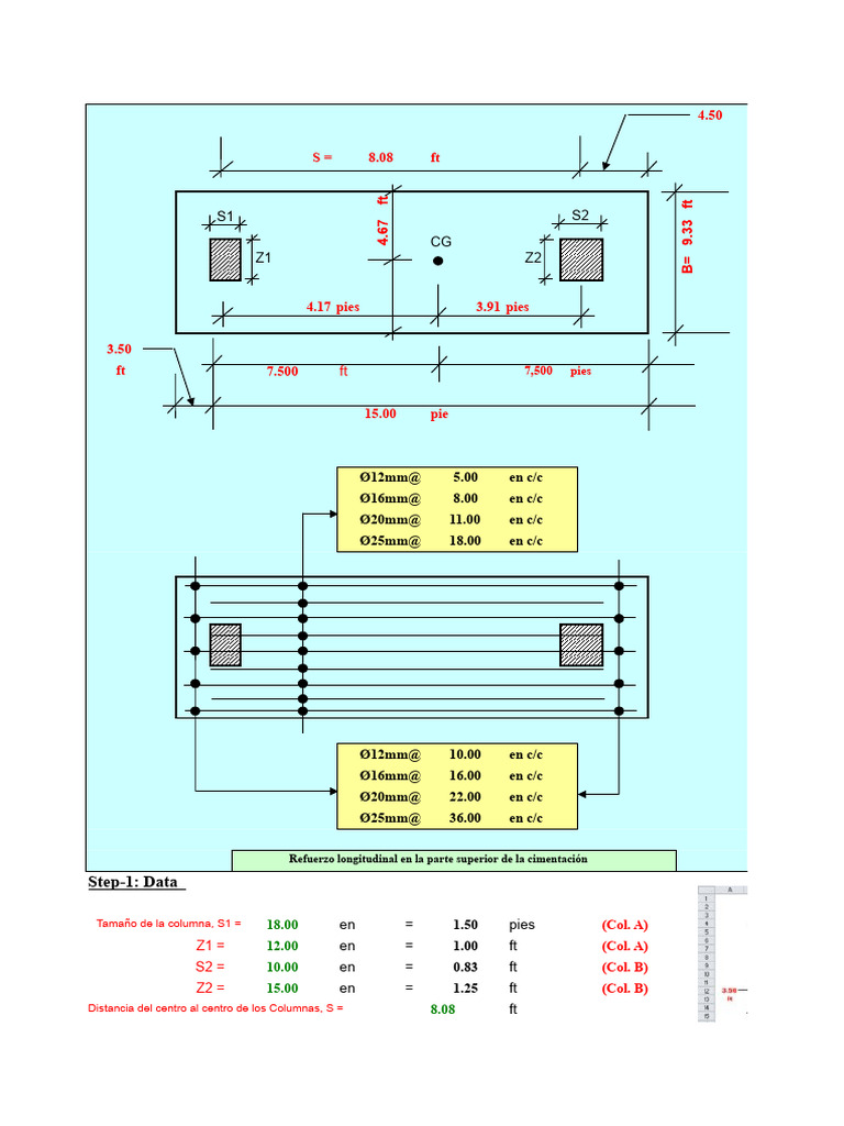 Hoja de Excel para el diseño de cimentaciones combinadas | PDF ...