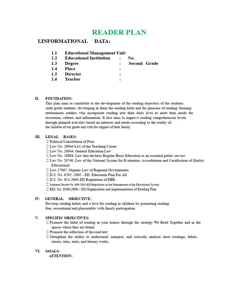 READER PLAN second GRADE -A- 2023-NORMA S. | PDF | Reading ...