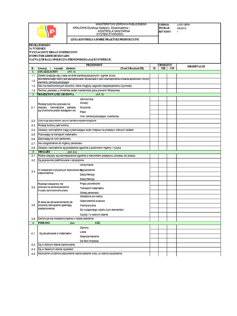 Check List BPM Ministerstwo Zdrowia PDF | PDF