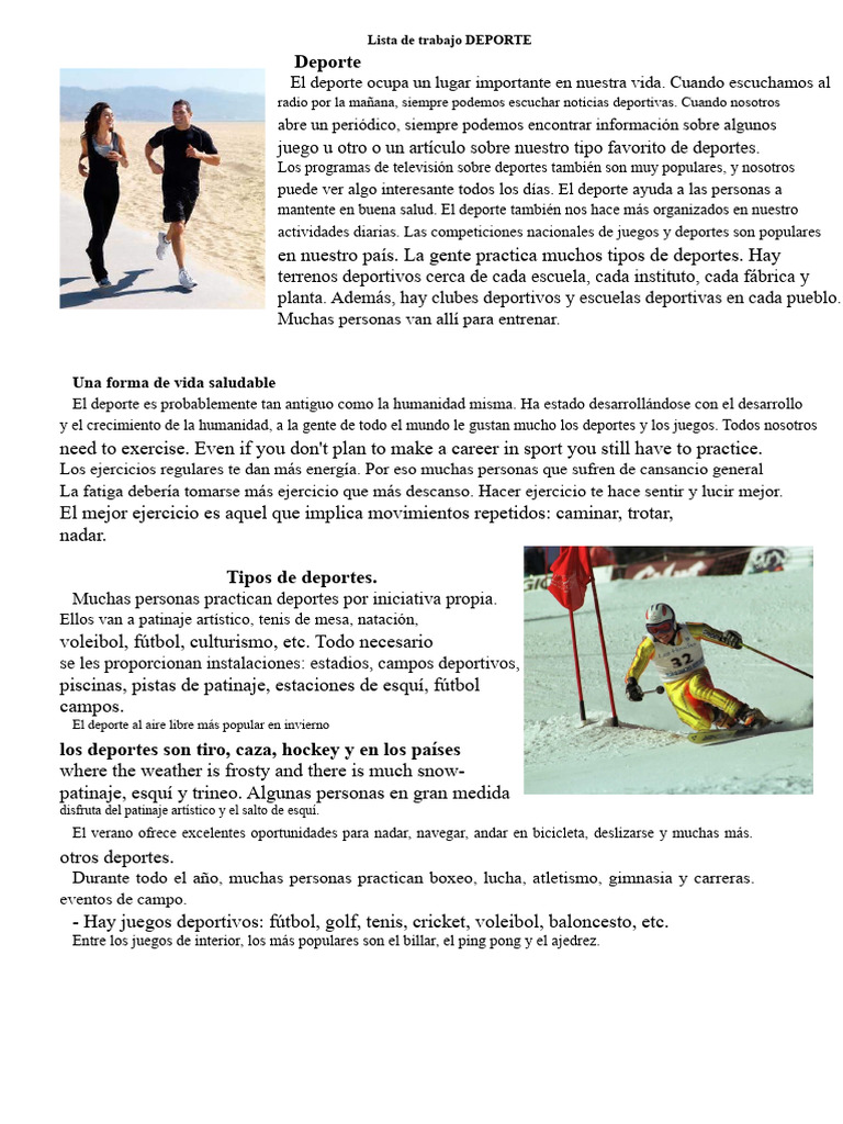 Importancia del Deporte en la Salud | PDF | Deportes | Entretenimiento